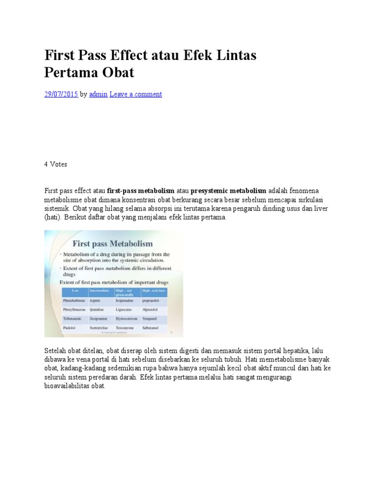 First Pass Effect Atau Efek Lintas Pertama | PDF