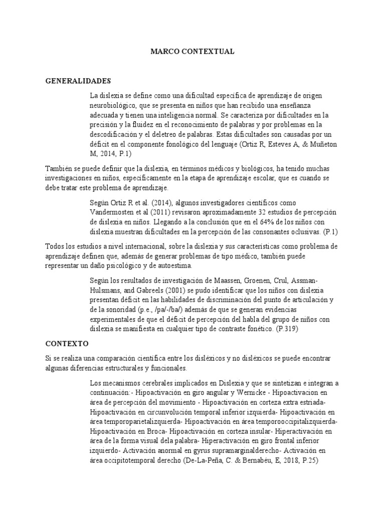 Marco Contextual | PDF | Dislexia | Neurociencia