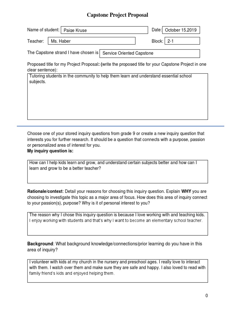 Capstone Project Proposal Draft Student Fillable Form 1 - 2 | PDF ...