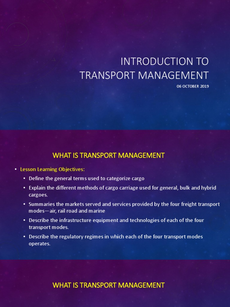 Introduction to Transport Management | PDF | Cargo | Transport