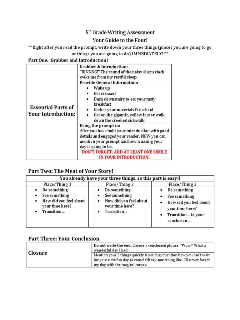 5 Grade Writing Assessment Your Guide To The Four!: Essential Parts of ...