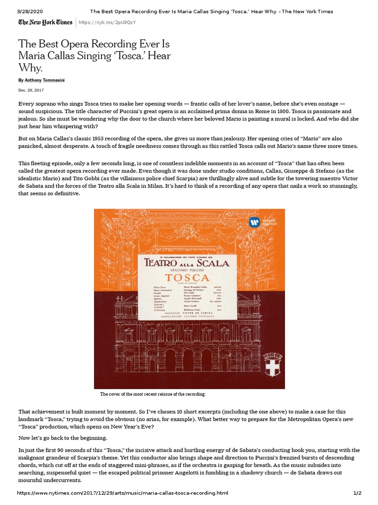 The Best Opera Recording Ever Is Maria Callas Singing Tosca.' Hear Why ...