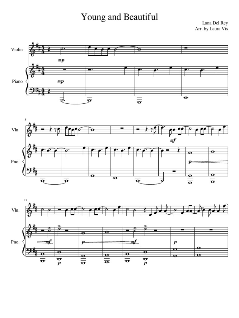 Young and Beautiful: Lana Del Rey Arr. by Laura Vis | PDF | Rhythm And ...