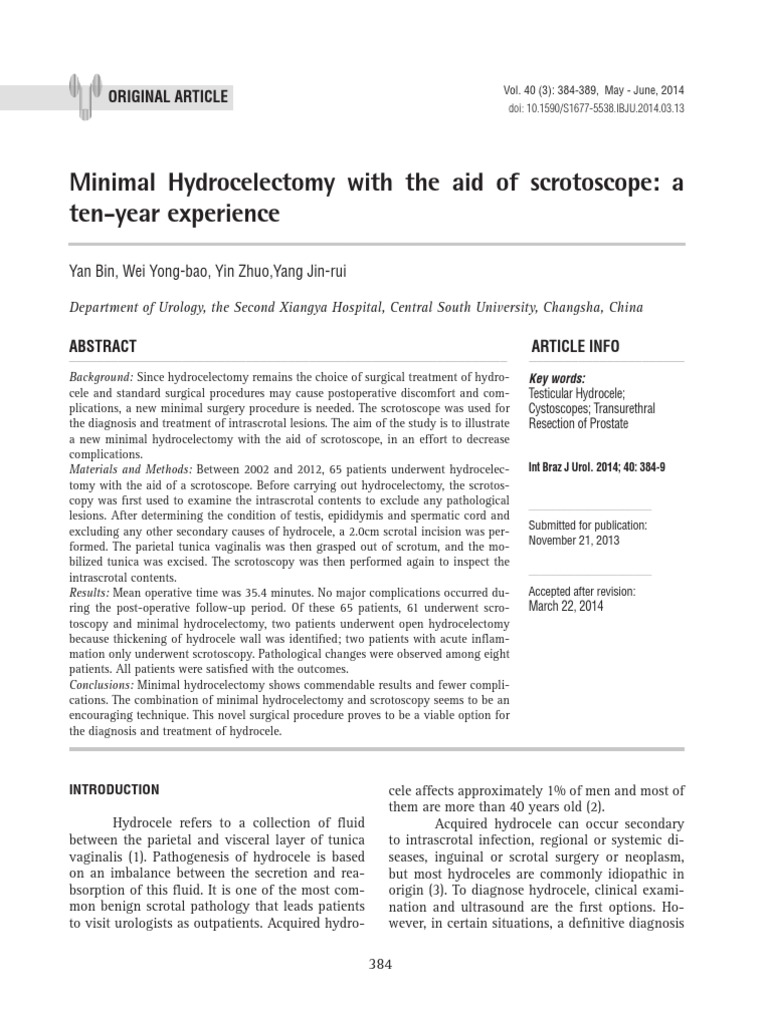 Minimal Hydrocelectomy Technique with Scrotoscope | PDF | Surgery ...