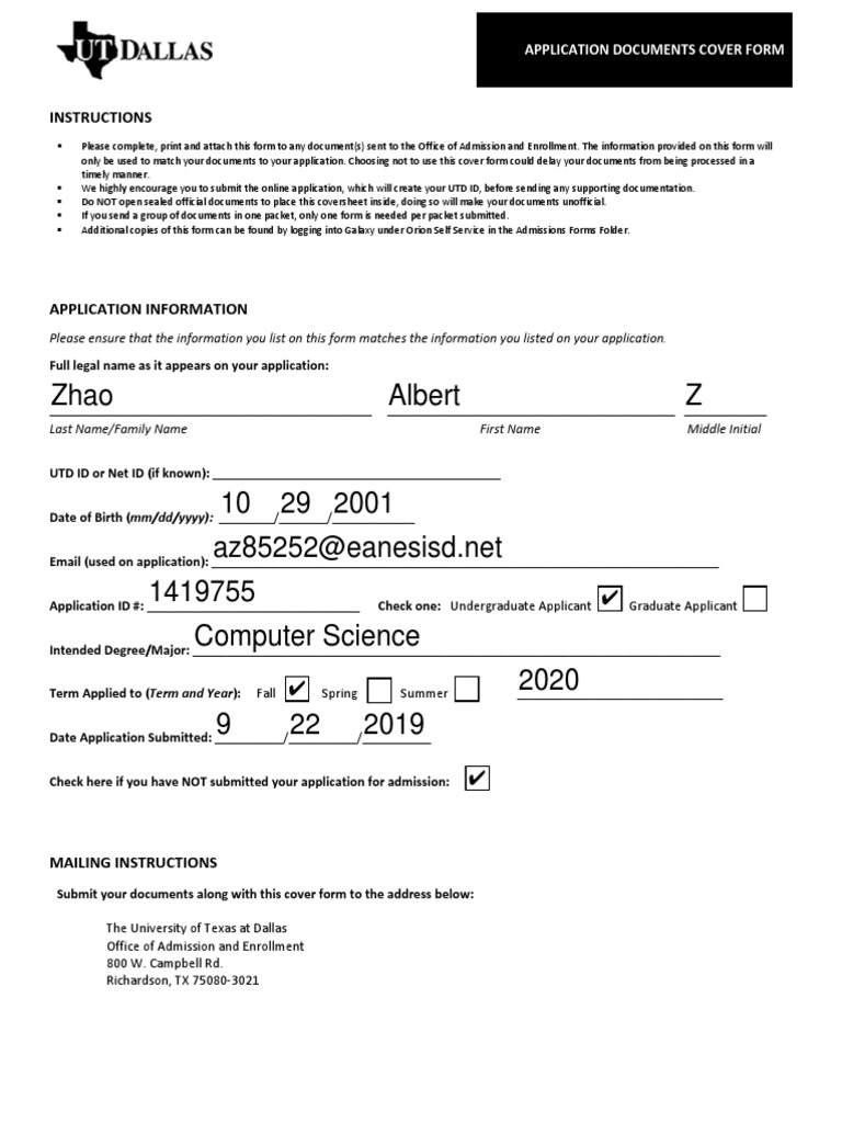 Application Documents Cover Form | PDF | Cyberspace | Software