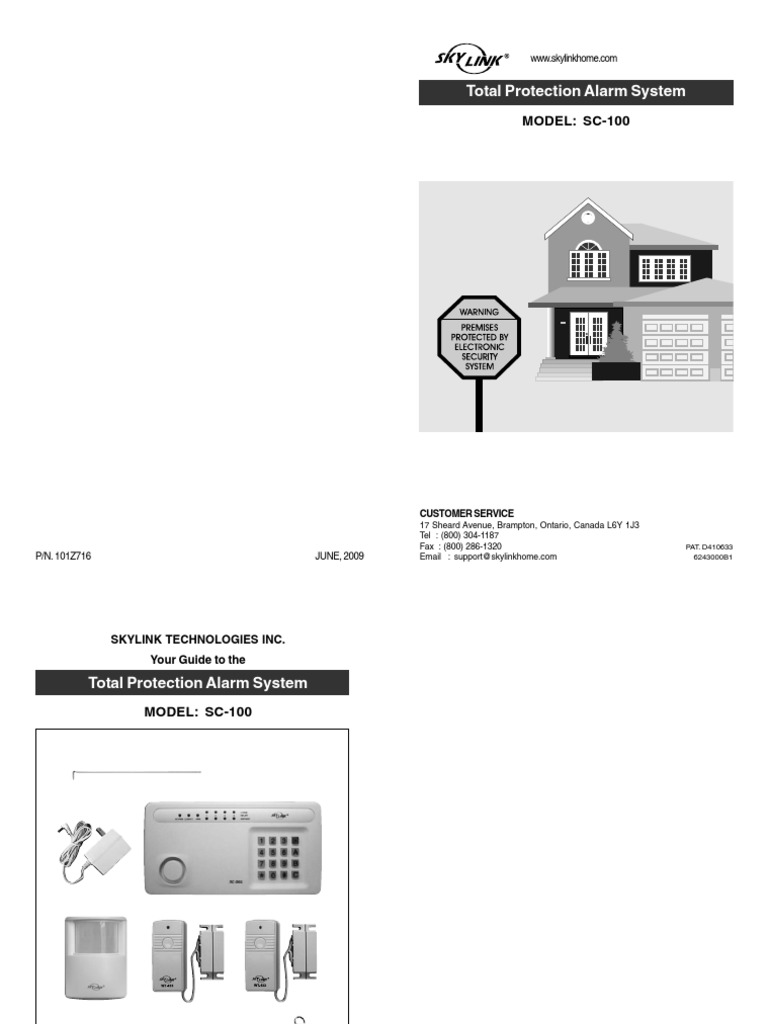 Total Protection Alarm System: MODEL: SC-100 | PDF | Security Alarm ...