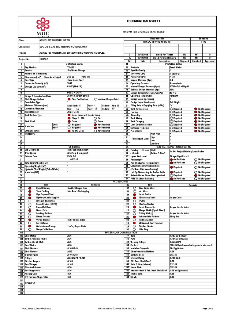 Storage Tank Data Sheet | PDF | Pressure | Pipe (Fluid Conveyance)