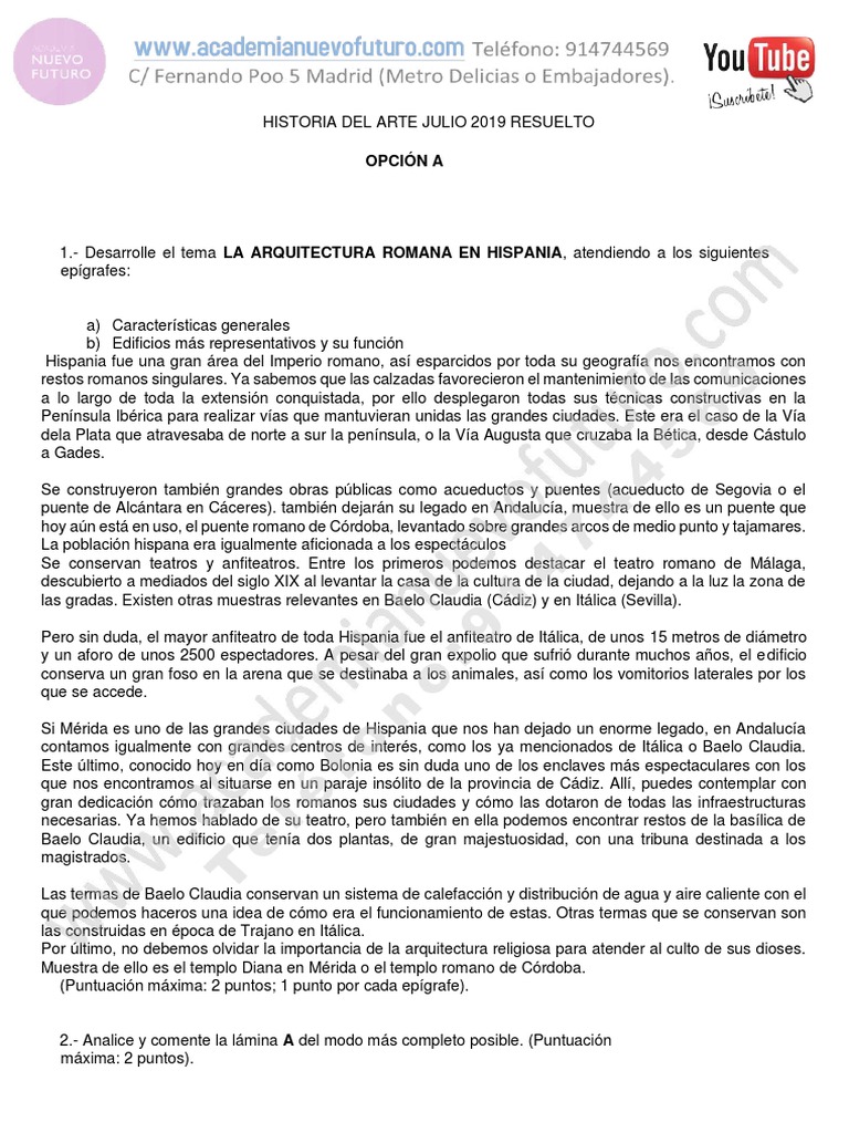 Examen Historia Del Arte Selectividad Madrid Julio 2019 Solucion | PDF ...