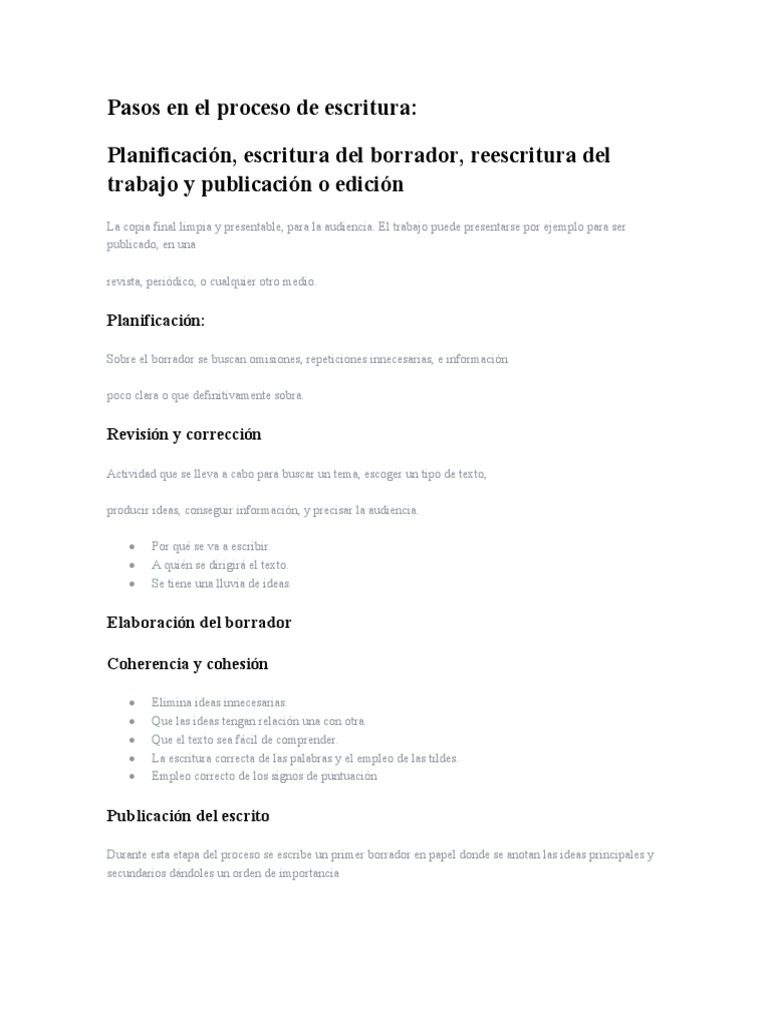 Pasos en El Proceso de Escritura | PDF | Planificación | Escritura