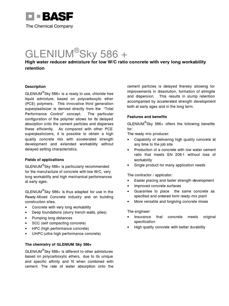 Glenium Sky 586 Plus | PDF | Concrete | Building Engineering