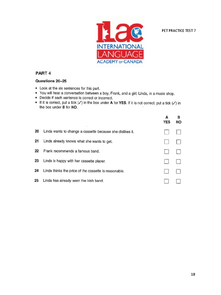 Ilac Practice Test Pet 7 - Booklet-19 | PDF