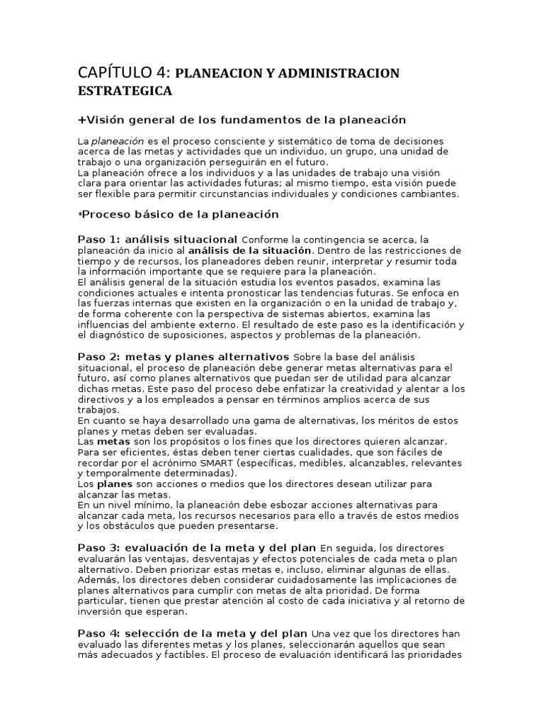 Bateman Capitulo 4 Planeacion y Administracion Estrategicas | PDF | Gestión estratégica ...