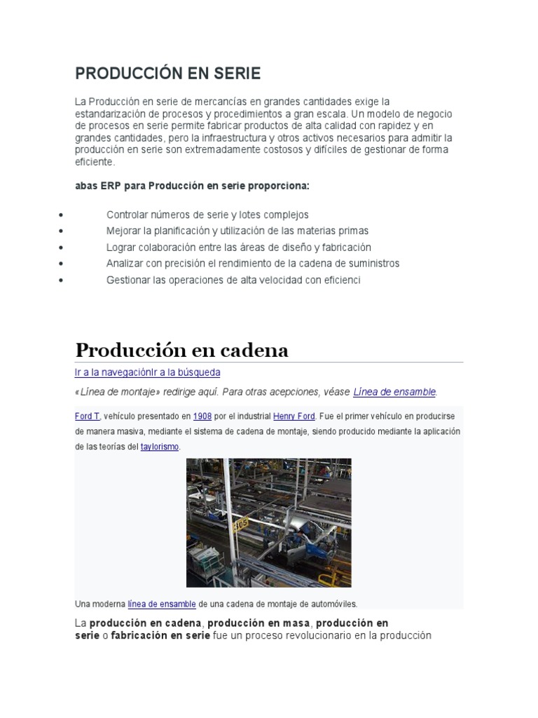 Produccion en Serie o Produccion en Cadena | PDF | Producción en masa ...