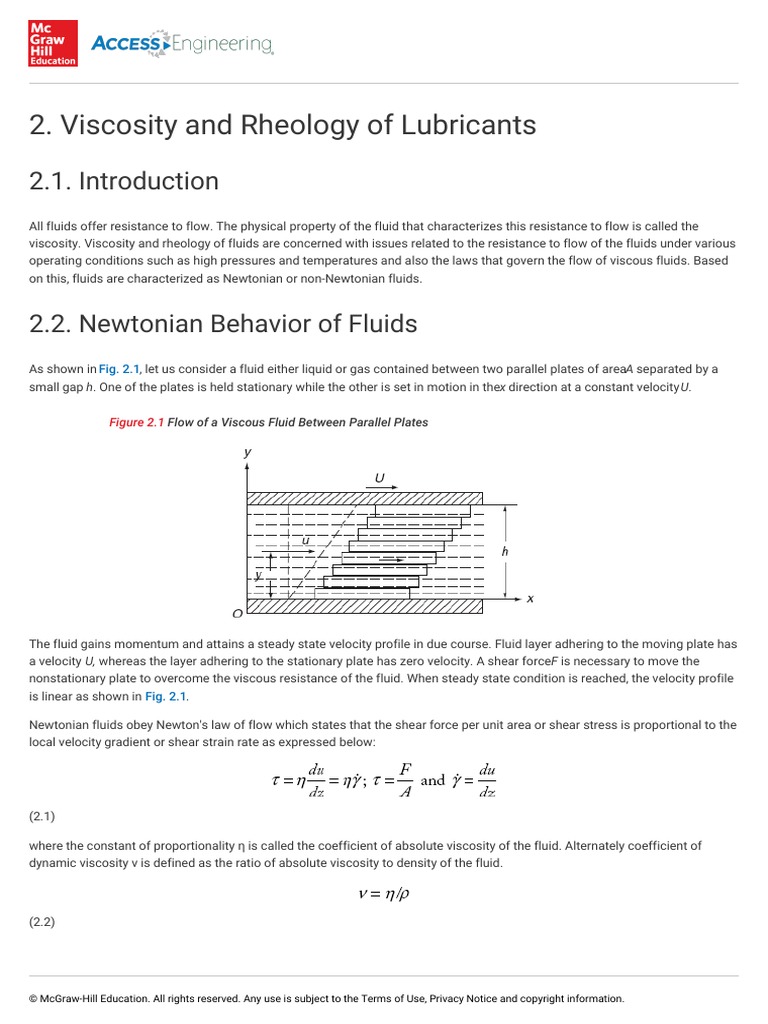 Viscosity and Rheology of Lubricants: Flow of A Viscous Fluid Between ...