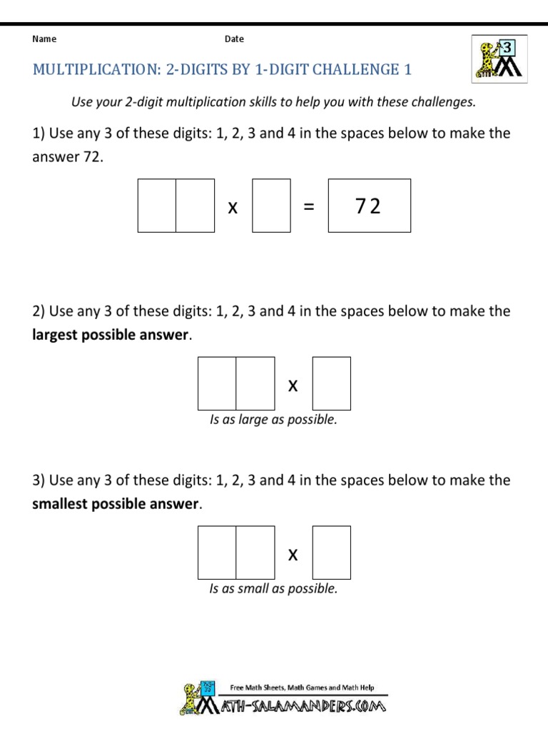2-Digit Multiplication Challenges | PDF | Teaching Methods & Materials