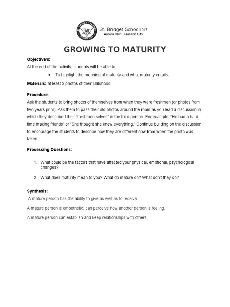 Growing To Maturity | PDF