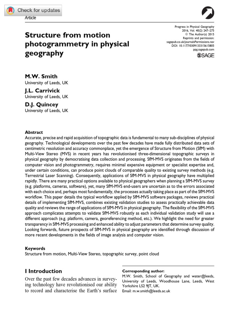 Structure From Motion Photogrammetry in Physical Geography: M.W. Smith ...