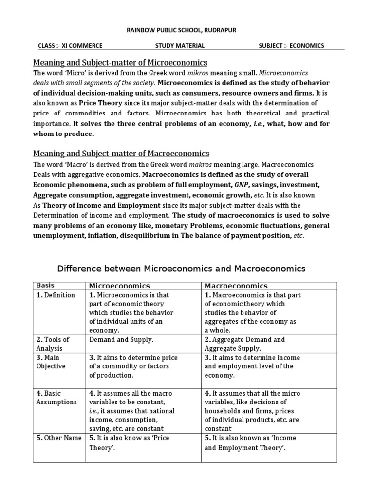 XI Commerce Notes CH 1 | PDF | Macroeconomics | Economics