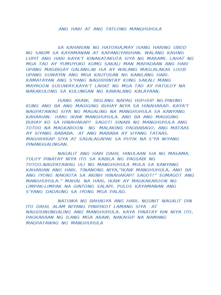 Ang Hari at Ang Tatlong Manghuhula | PDF