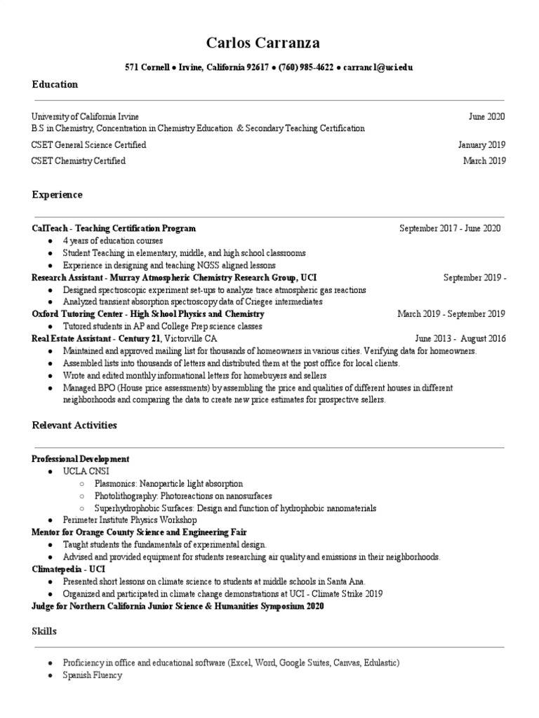 Carranza Carlos - Resume 2 | PDF | Learning | Behavior Modification