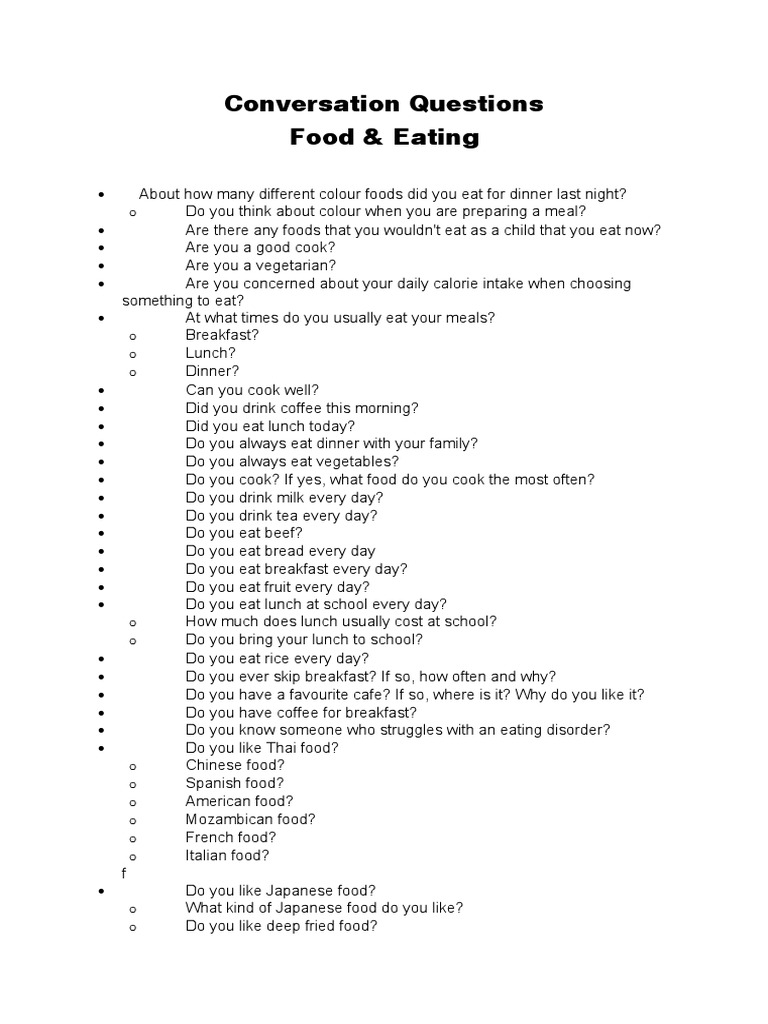 Conversation Questions Food & Eating | PDF | Lunch | Meal