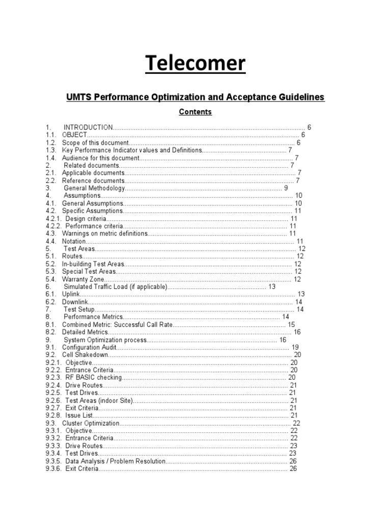 Telecomer: UMTS Performance Optimization and Acceptance Guidelines | PDF | Performance Indicator ...