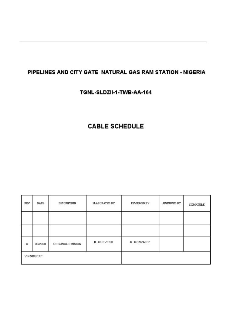 Cable Schedule | PDF | Pipeline Transport | Pipe (Fluid Conveyance)