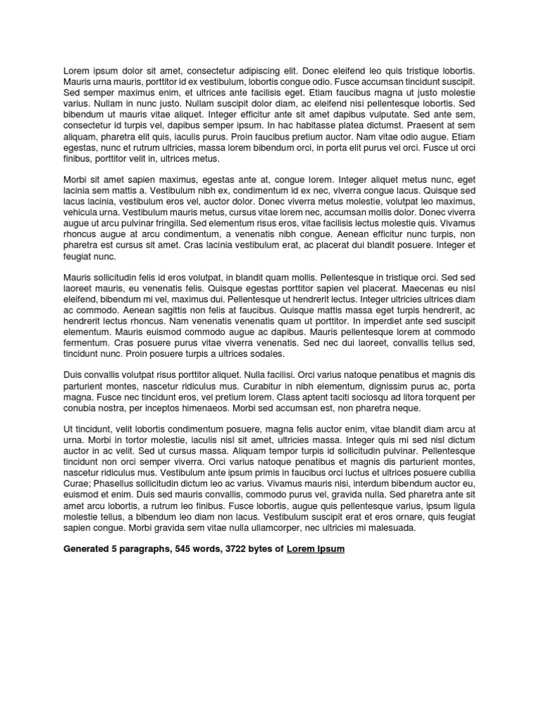 Generated 5 Paragraphs, 545 Words, 3722 Bytes of Lorem Ipsum | PDF
