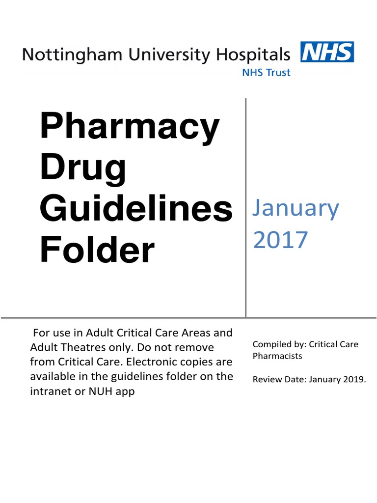 2017 Critical Care Pharmacy Drug Guideline Folder PDF | PDF ...
