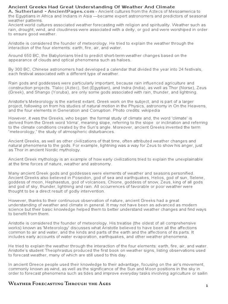 Ancient Greeks Had Great Understanding of Weather and Climate | PDF ...