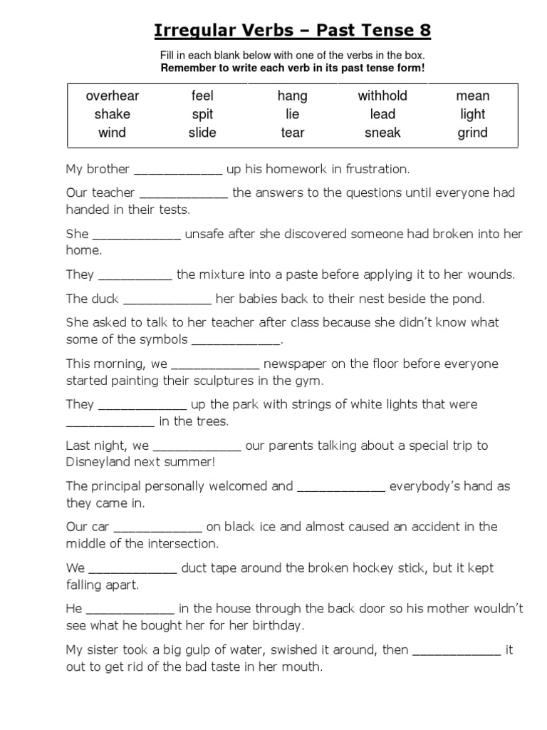 Cloze Test Simple Past Tense 2 | PDF