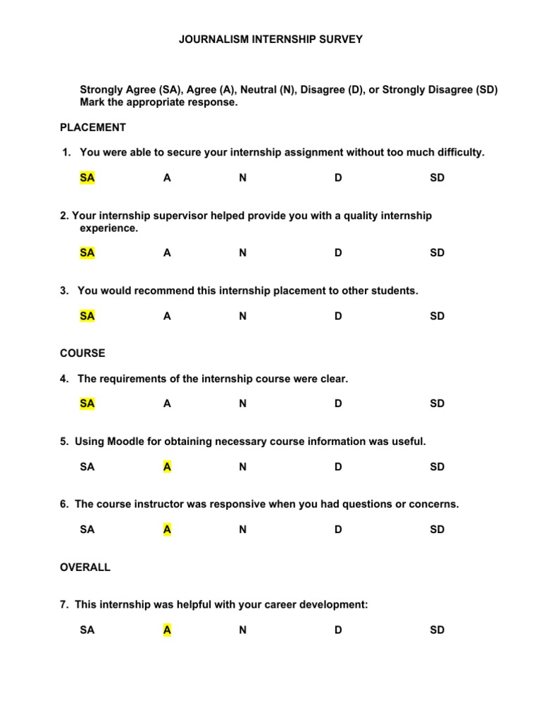 Journalism Internship Feedback Survey | PDF | Internship | Job Hunting