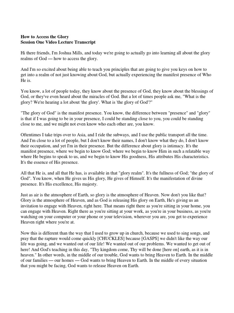 How To Access The Glory - Video Lecture 1 Transcript | PDF | Heaven ...