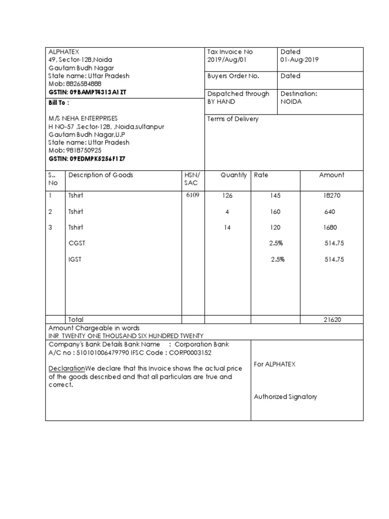 GST Bill Sample India | PDF