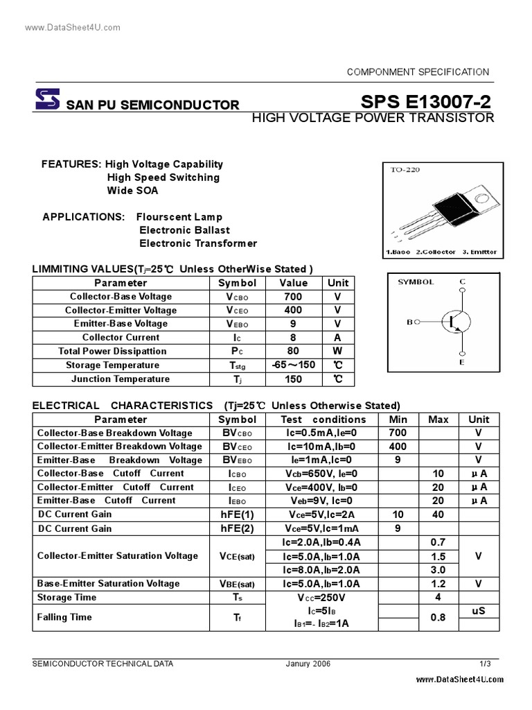 Datasheet - HK E13007-2 1379708 PDF | PDF