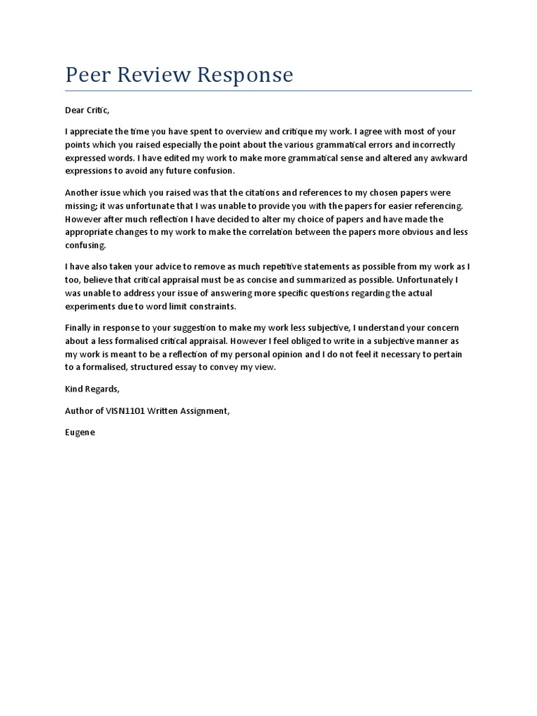 VISN1101 Peer Review Response | PDF | Career & Growth | Language Arts ...