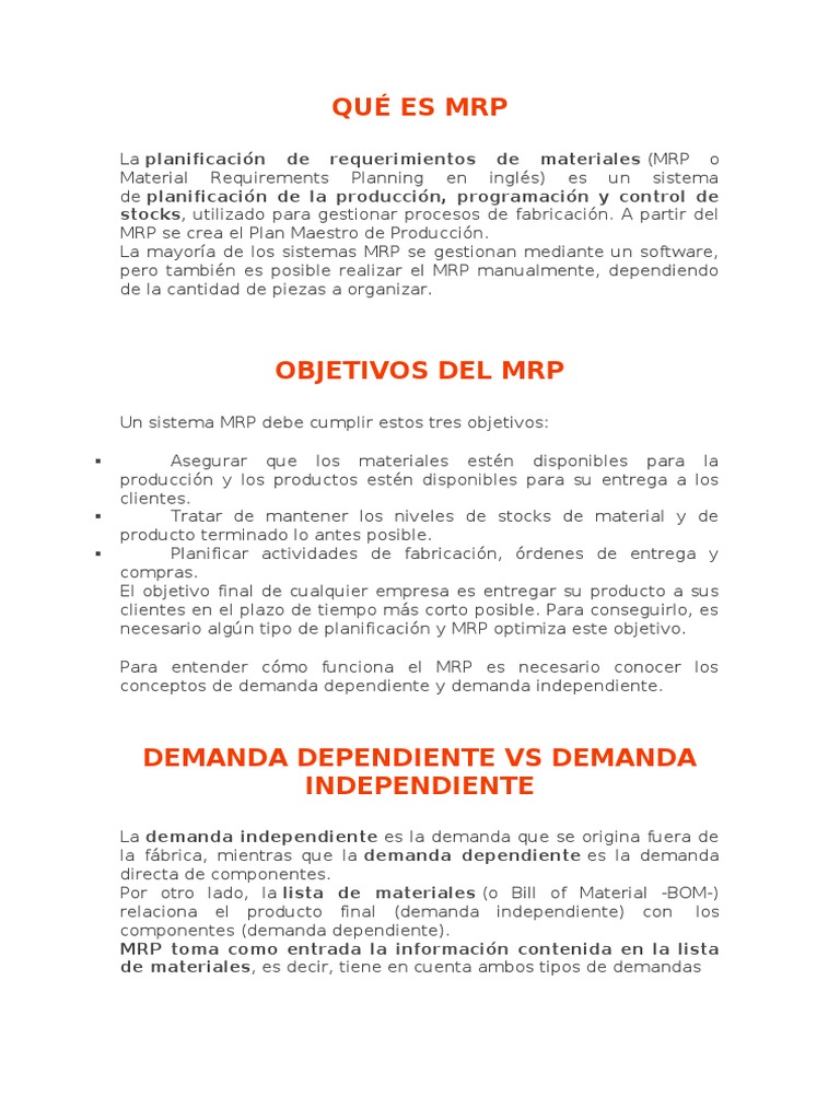 Qué Es MRP | PDF | Ciencia de sistemas | Economias