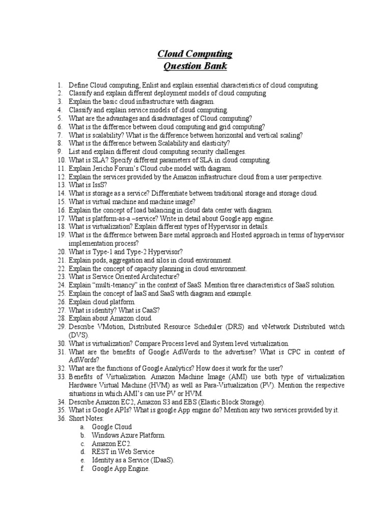 Cloud Computing - Question Bank | Download Free PDF | Cloud Computing | Computer Architecture