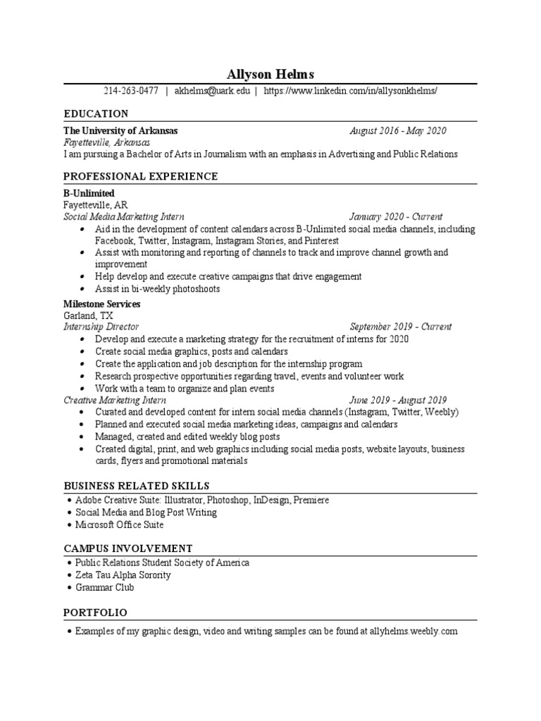 Allyson Helms: Marketing & PR Intern Profile | PDF