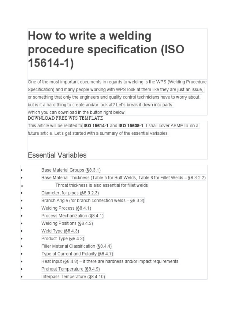 How To Write A Welding Procedure Specification | PDF | Welding ...