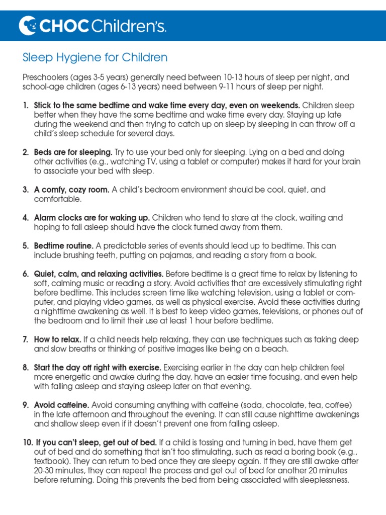 Sleep Hygiene Children Handout PDF | Download Free PDF | Sleep ...