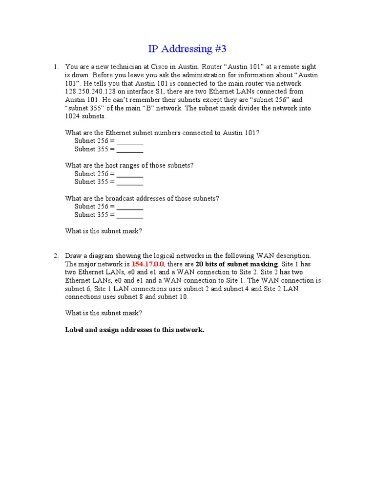 IP Addressing #3: Label and Assign Addresses To This Network | PDF