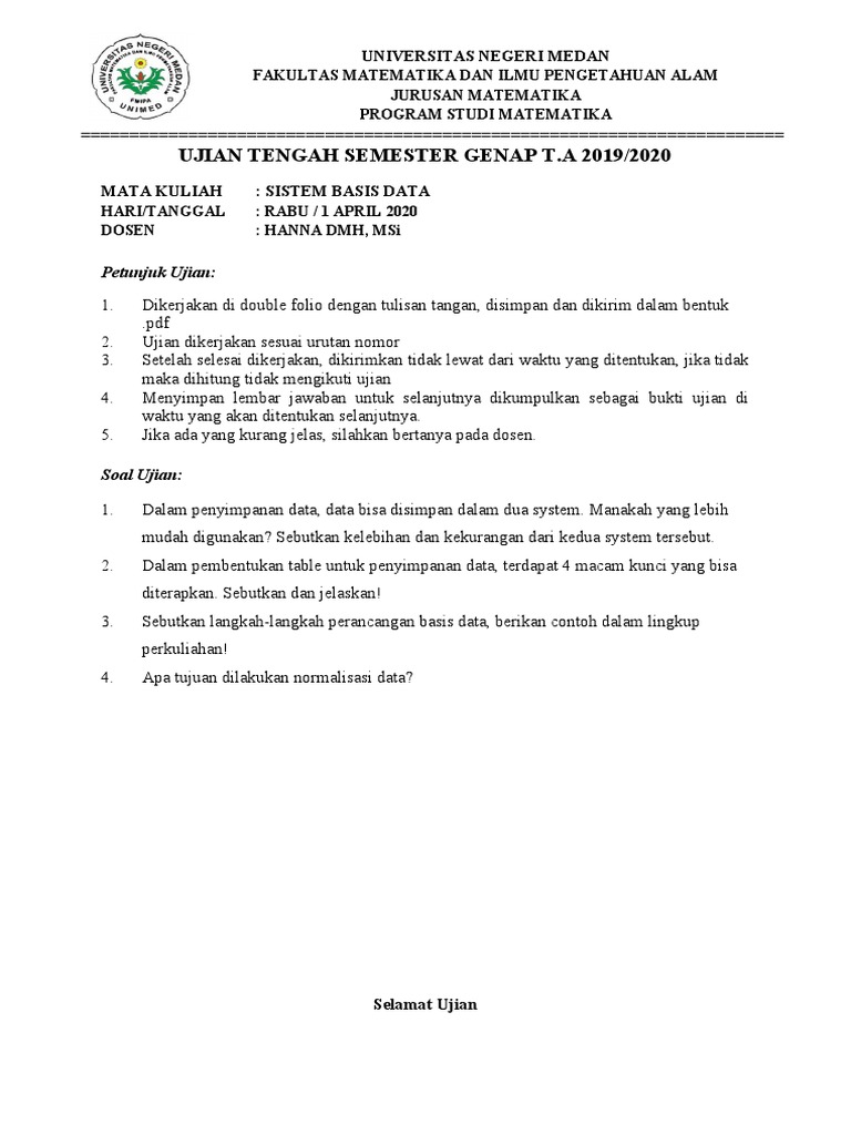 Soal UTS Sistem Basis Data | PDF