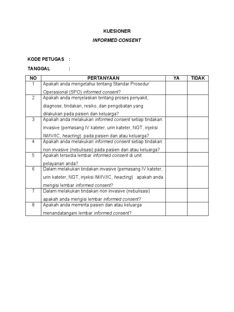 KUESIONER Informed Consent | PDF | Sains & Matematika