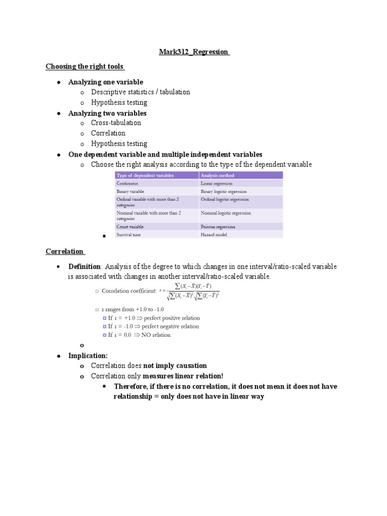 Mark312 - Regression Choosing The Right Tools | PDF | Coefficient Of Determination | Correlation ...