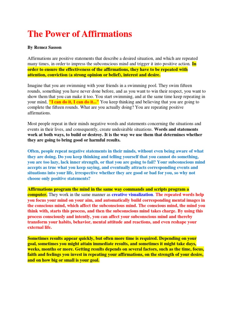 The Power of Affirmations: Creative Visualization | PDF | Mind | Goal