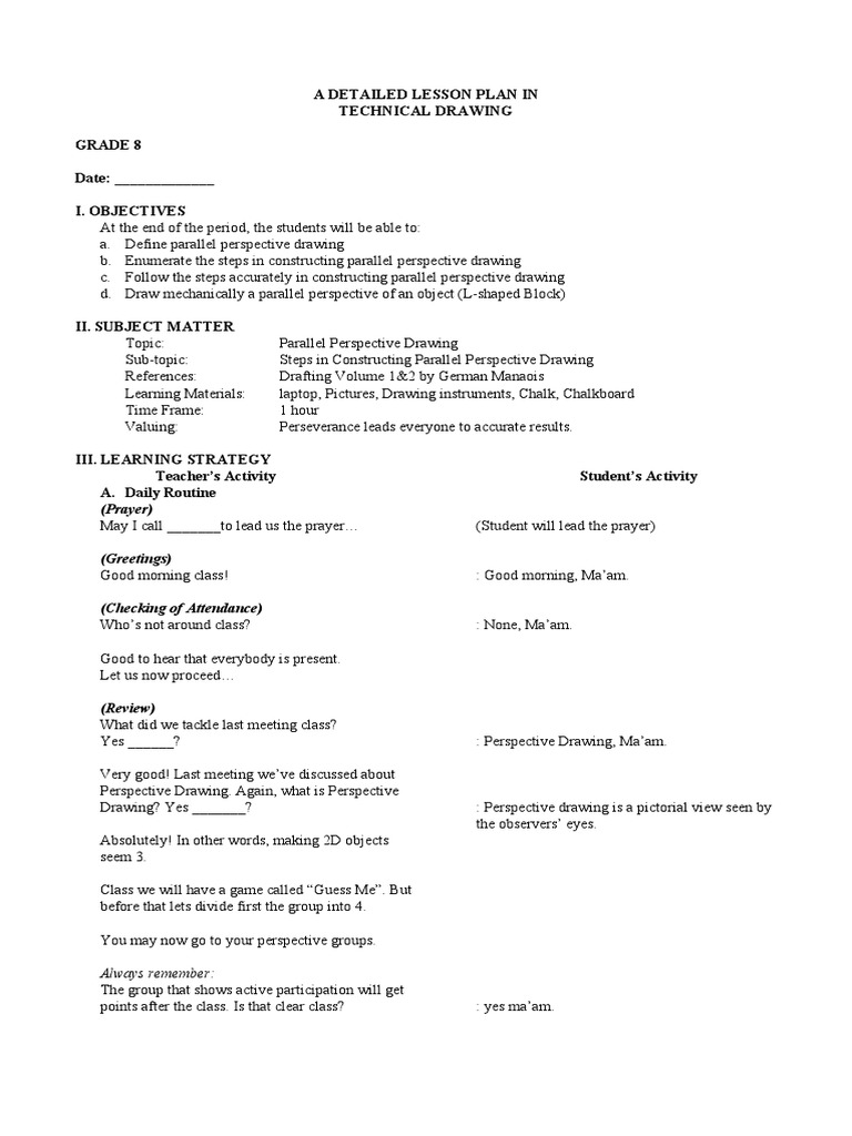 A Detailed Lesson Plan in Technical Drawing Grade 8 Date: - I ...