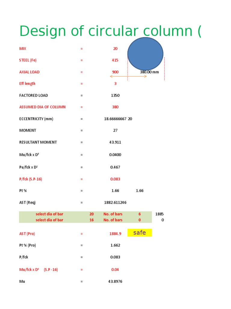 Circular Column Design Spreadsheet | PDF | Teaching Methods & Materials ...