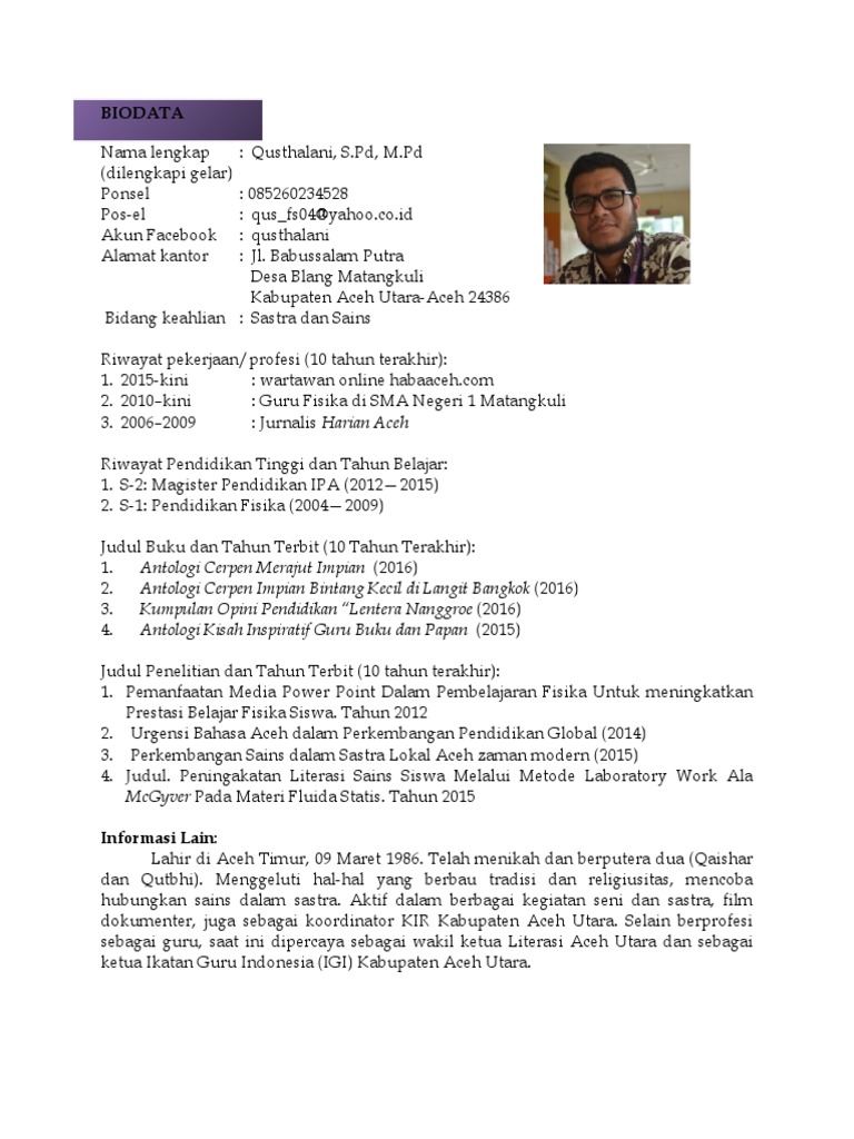Contoh Biodata Buku | PDF