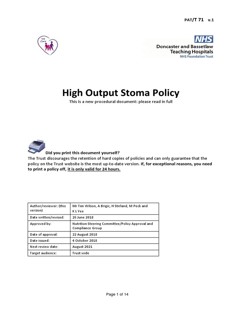 High Stoma Output Policy | PDF | Salt | Dehydration
